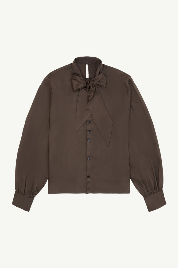 TWIST BOW SHIRT IN BROWN, SS25 - Zambesi Store